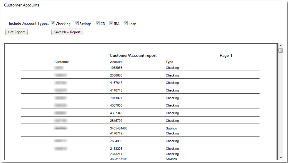 Customer Accounts report